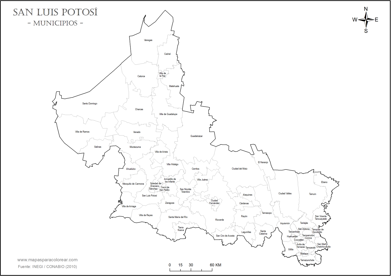 Mapas de San Luis Potosí para colorear Mapas de San Luis Potosí para colorear